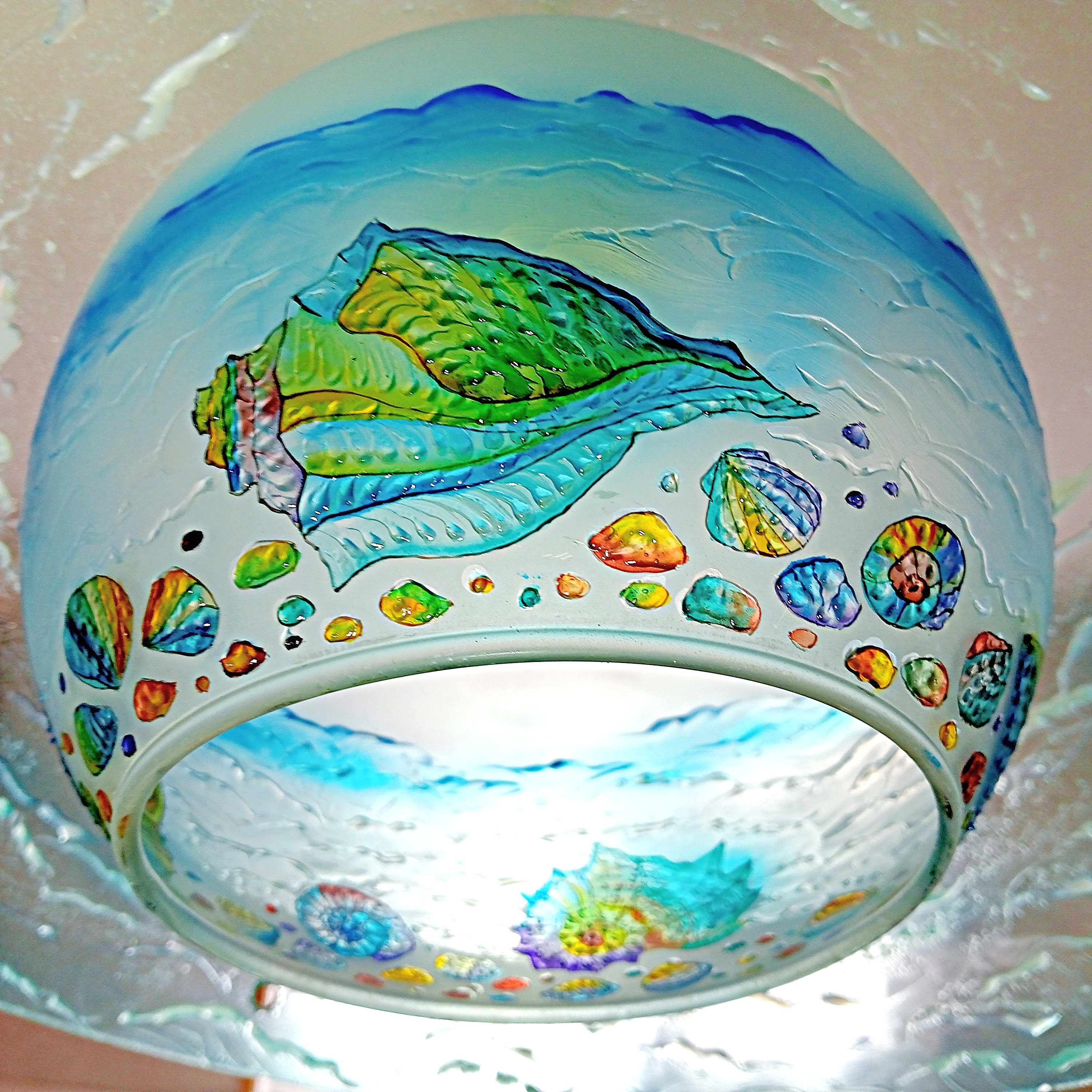 Pendant Light Tropical Style Fixture Stained Glass Hand Painted Beach ...