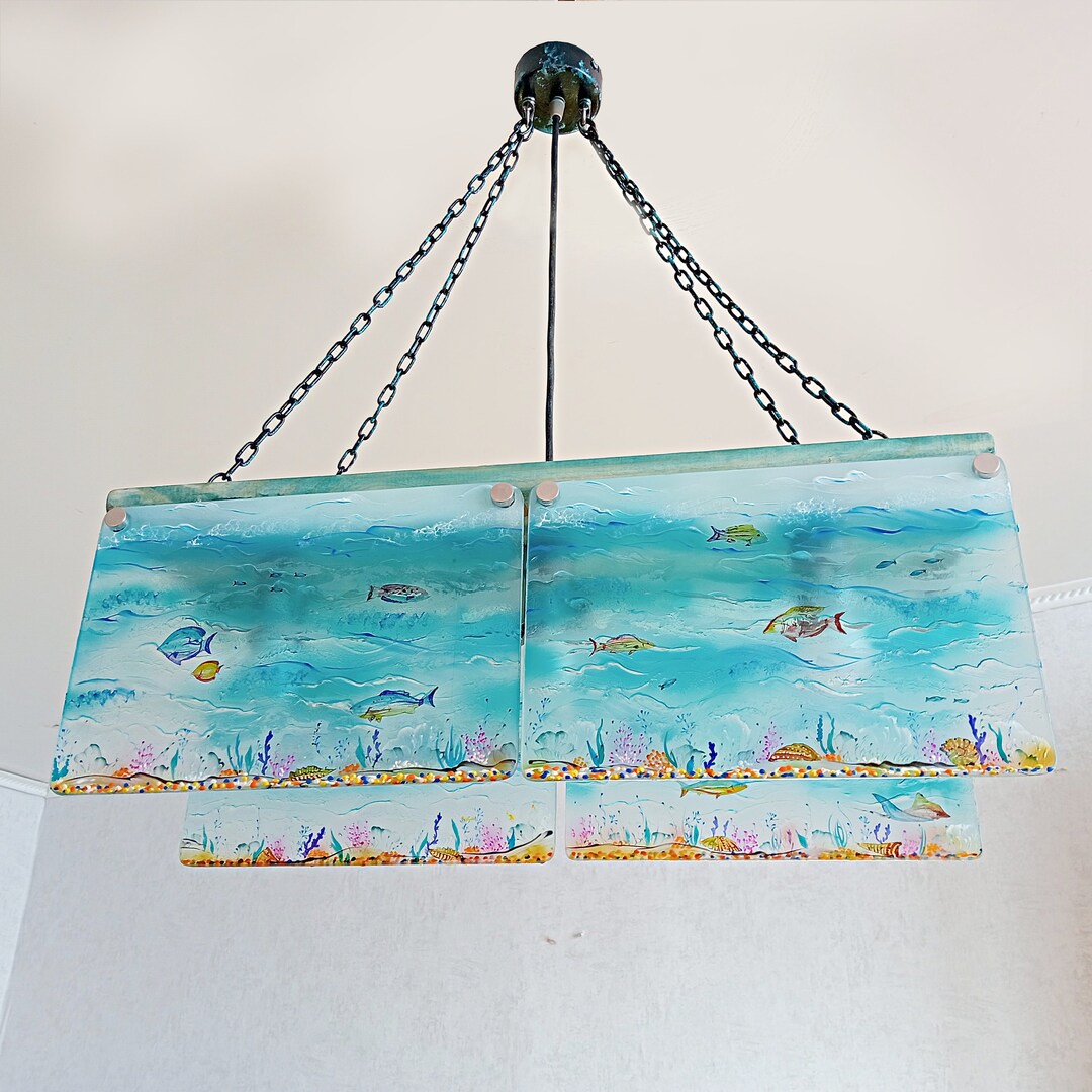 Beach House Chandelier Stained Glass Light Chandelier Over Kitchen ...