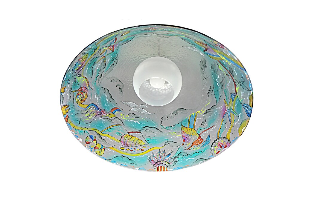 Pendant Light Tropical Style Fixture Stained Glass Hand Painted Beach ...