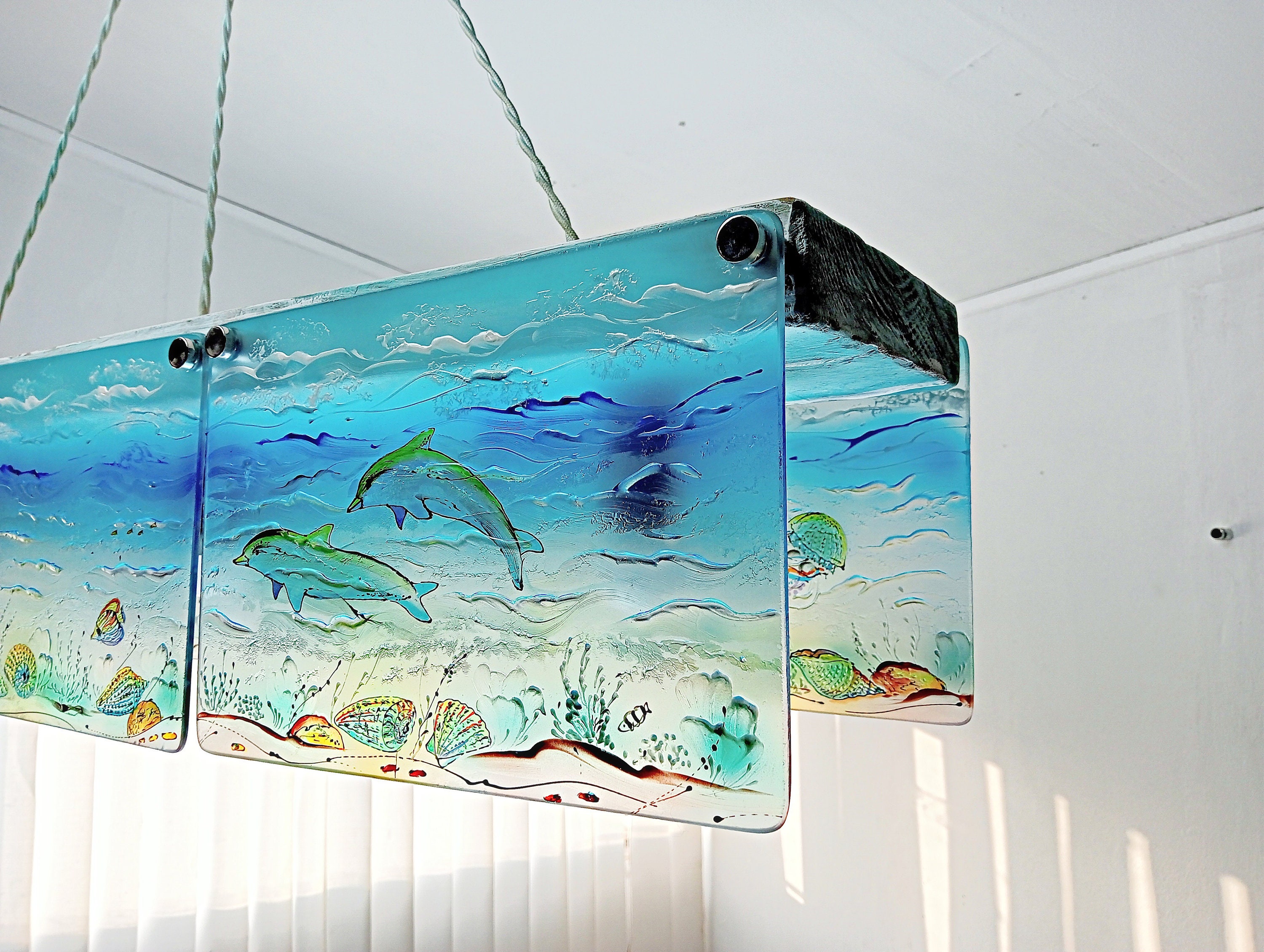 Beach House Chandelier Stained Glass Light Chandelier Over Kitchen ...
