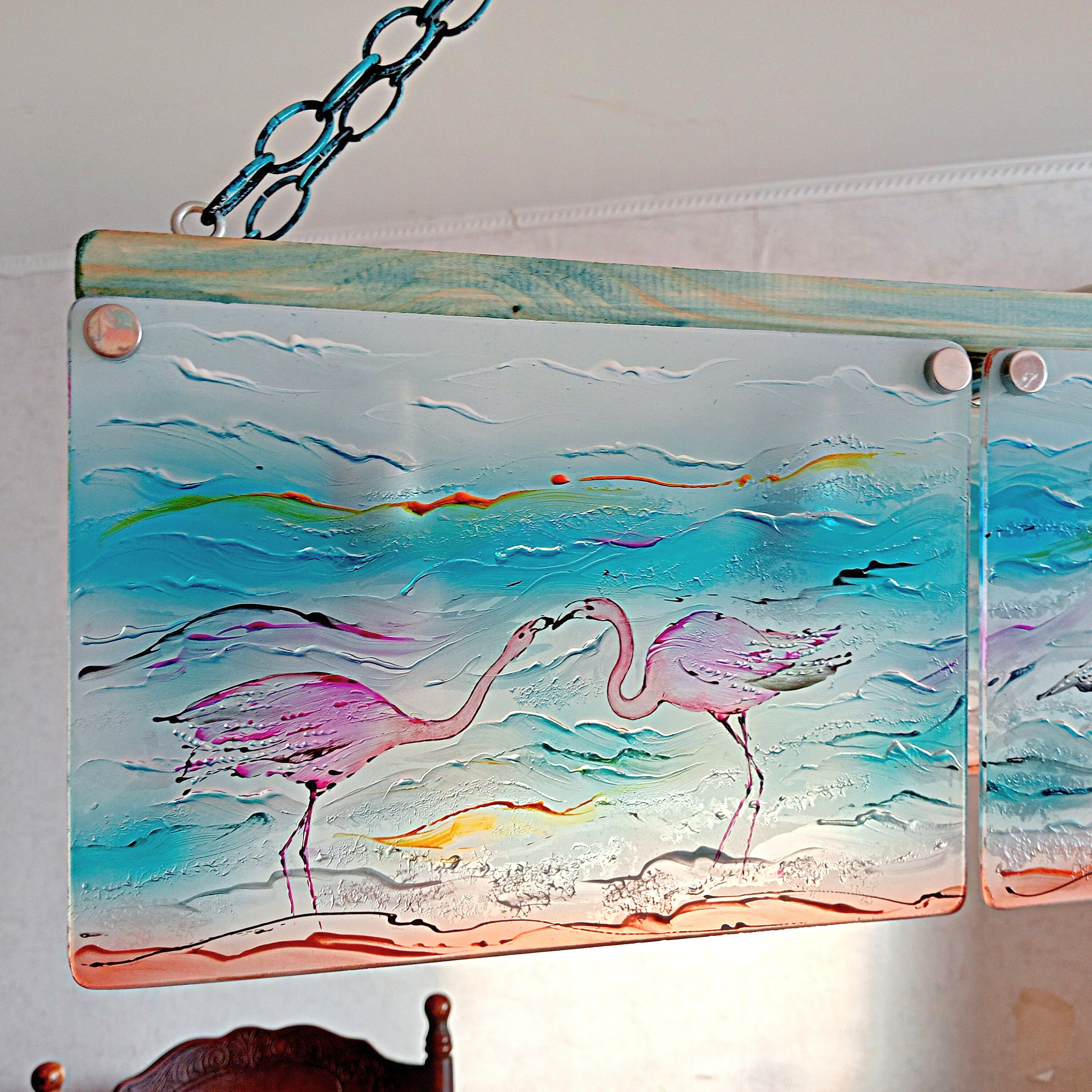 Beach House Chandelier Stained Glass Light Chandelier Over Kitchen ...