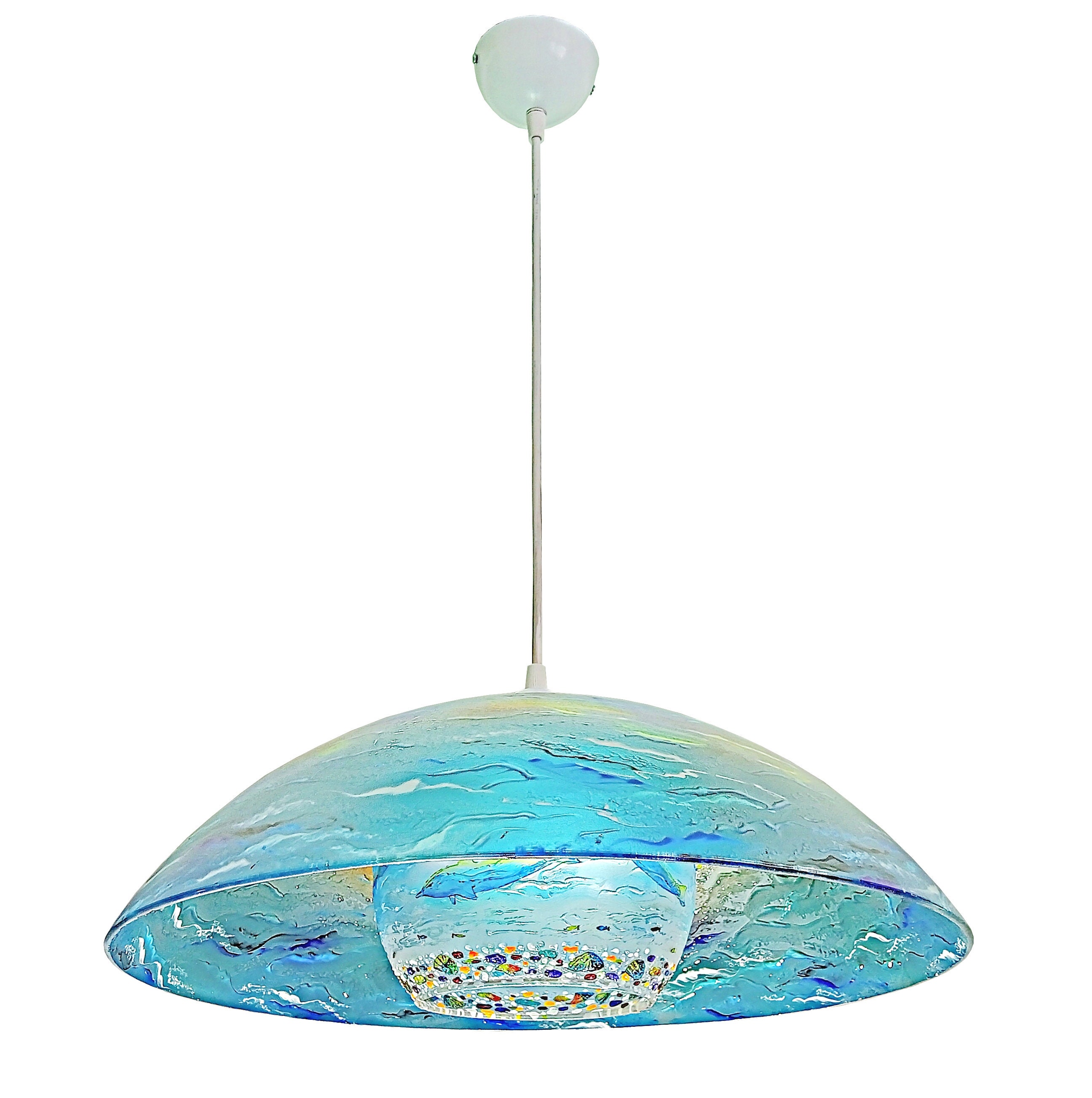 Pendant Light Tropical Style Fixture Stained Glass Hand Painted Beach ...