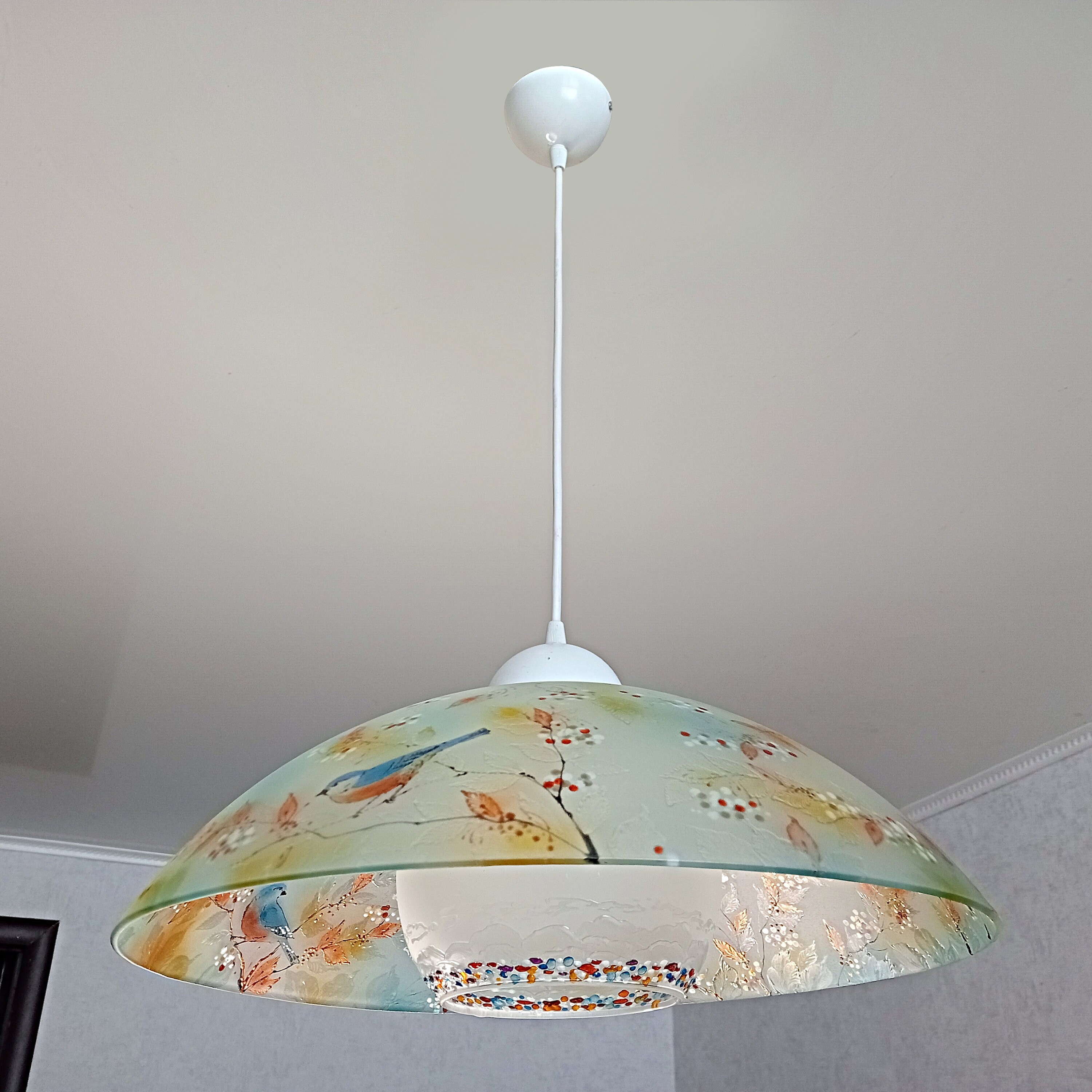 Pendant Light Tropical Style Fixture Stained Glass Hand Painted Beach ...