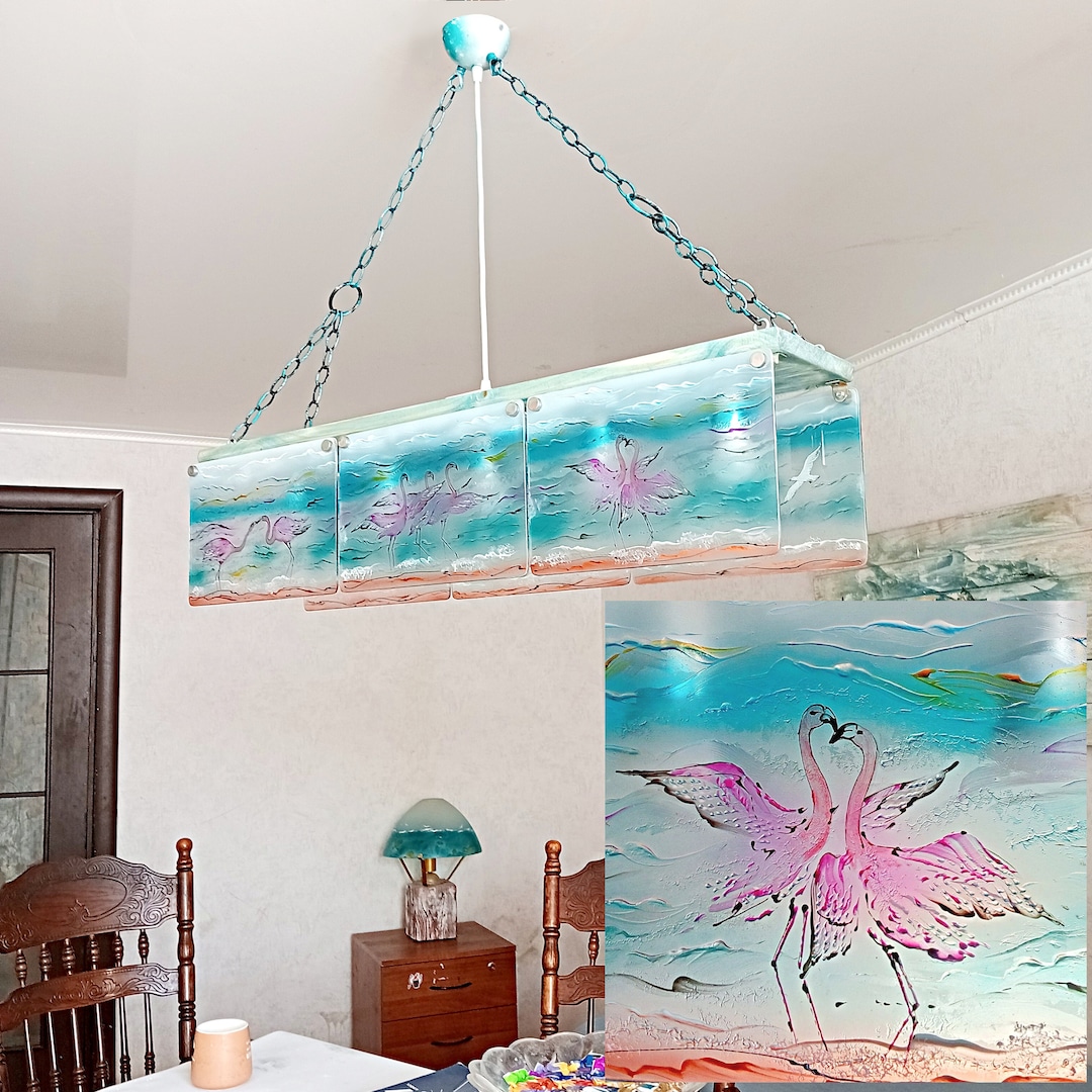 Beach House Chandelier Stained Glass Light Chandelier Over Kitchen ...