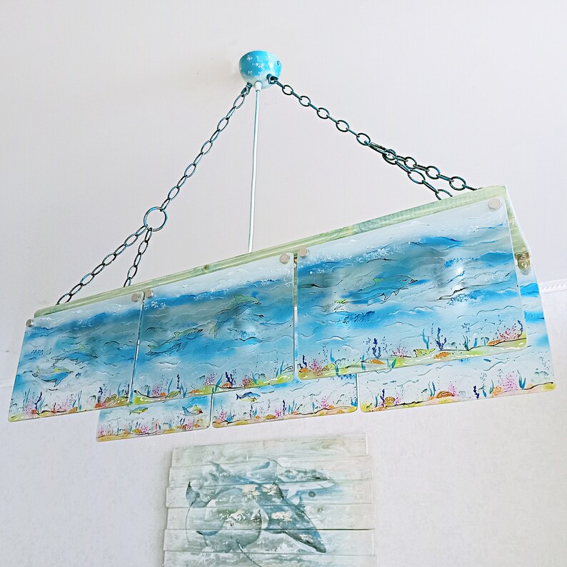 Beach House Chandelier Stained Glass Light Chandelier Over Kitchen ...