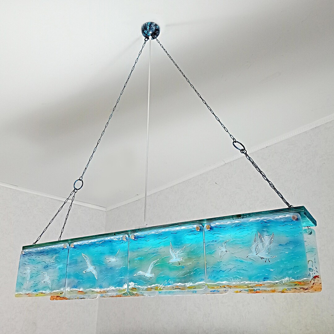 Beach House Chandelier Stained Glass Light Chandelier Over Kitchen ...