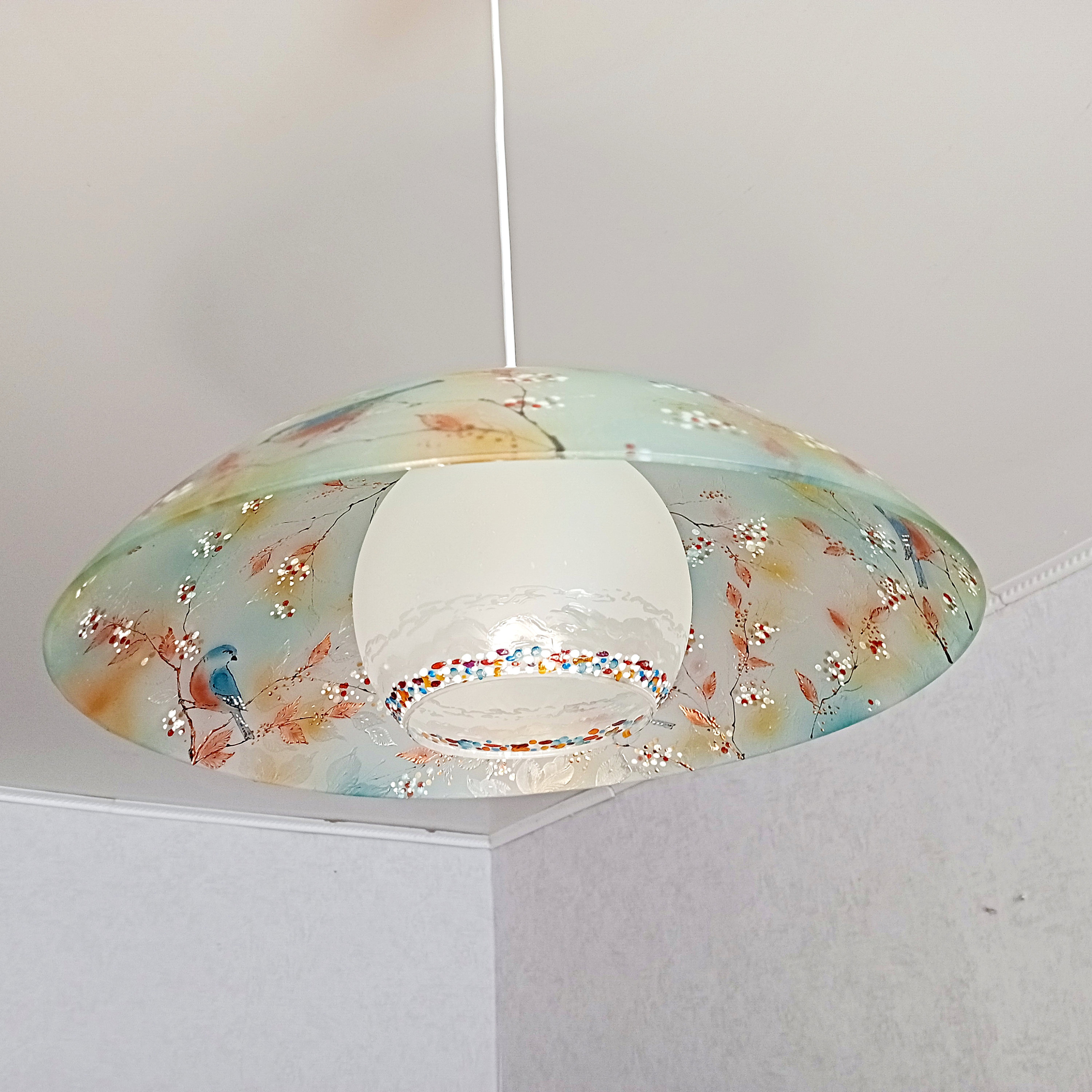 Pendant Light Tropical Style Fixture Stained Glass Hand Painted Beach ...