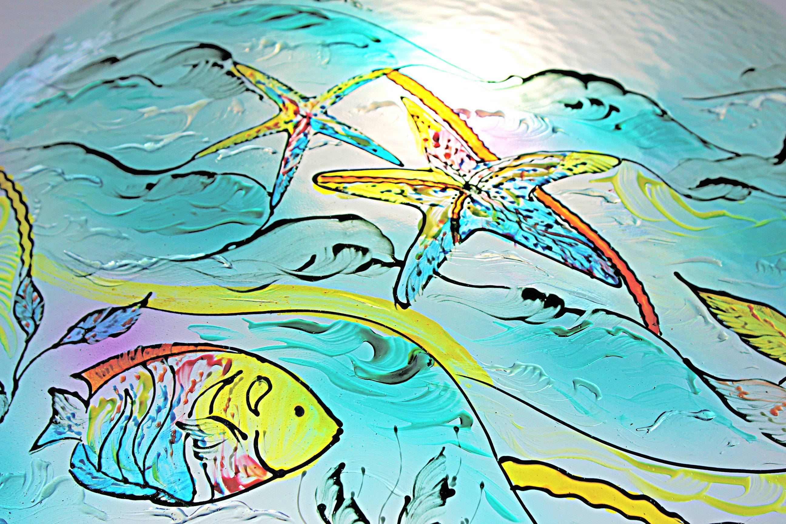 Pendant Light Tropical Style Fixture Stained Glass Hand Painted Beach ...