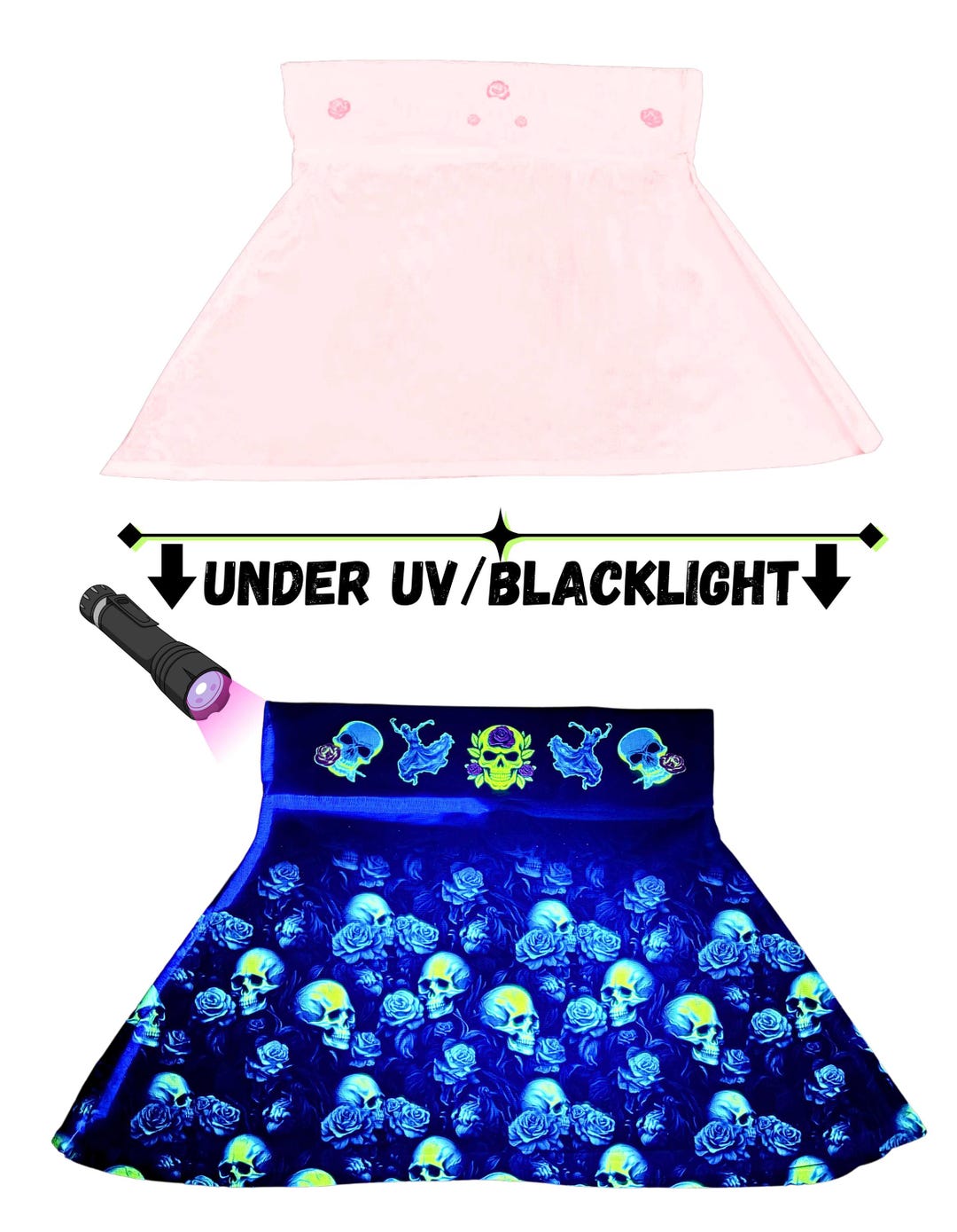 Bones N' Roses Mesh Mini Skirt UV / Blacklight Reactive EDM, Festival ...