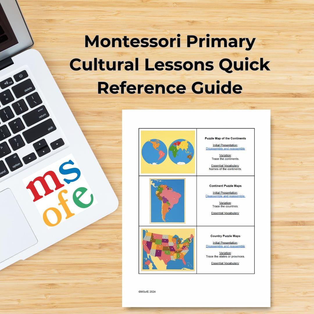 Montessori Cultural Lessons Quick Reference Guide - Includes FREE ...