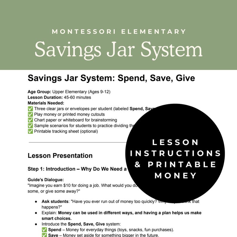 Montessori Financial Literacy Lessons: Hands-on Money Skills (ages 9-12 ...