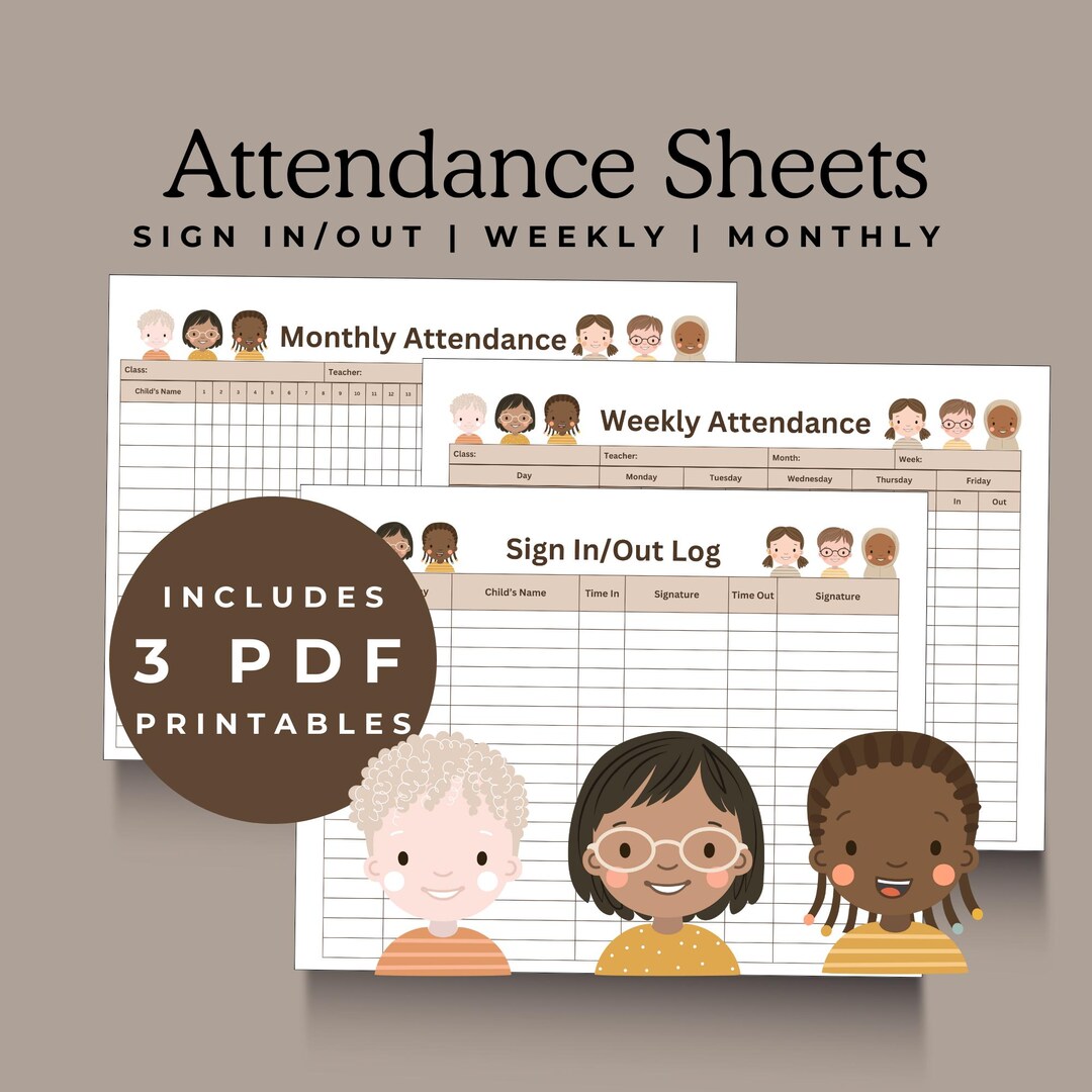 Attendance Sheets - Sign In/out, Weekly, Monthly Logs | Montessori ...