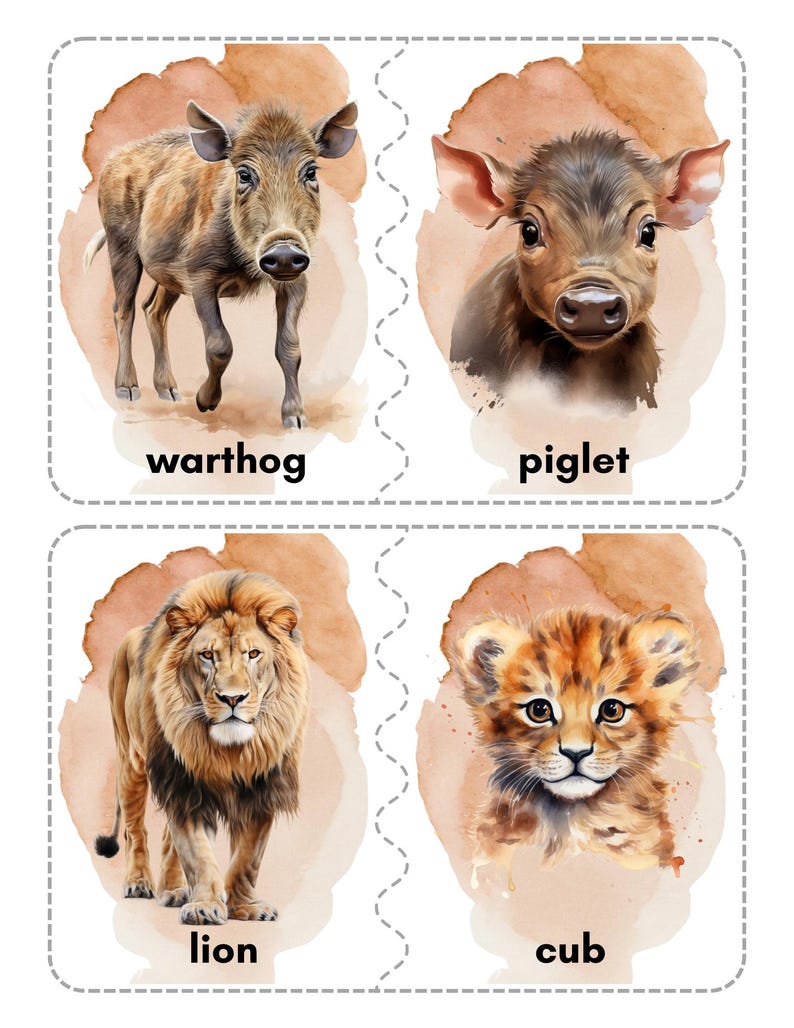 Montessori Savanna Adult and Baby Animal Matching Cards | 2-part ...