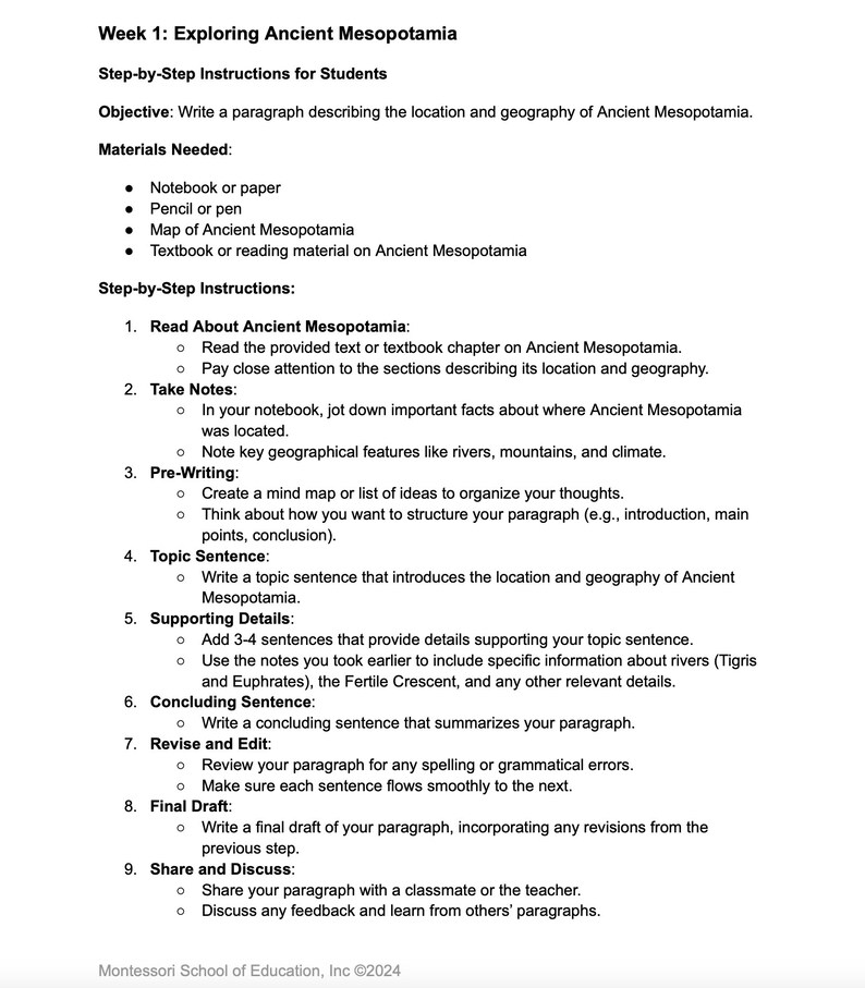 Ancient Mesopotamia Supplemental Writing Curriculum, Montessori Upper ...