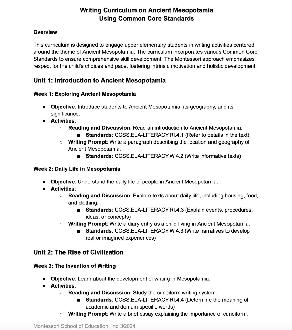 Ancient Mesopotamia Supplemental Writing Curriculum, Montessori Upper ...