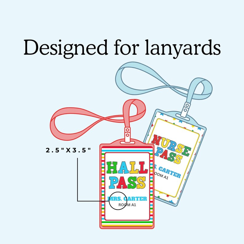 Editable Bright Classroom Hall Pass Set – Bold Primary Colors – Custom ...