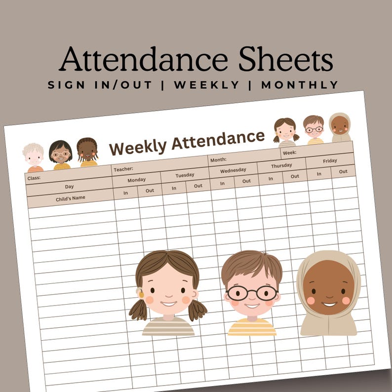 Attendance Sheets - Sign In/out, Weekly, Monthly Logs | Montessori ...