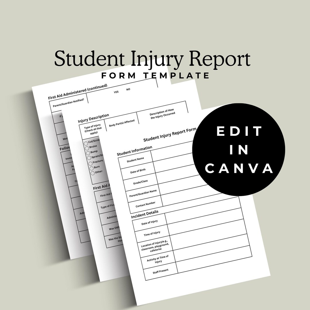 Editable Student Injury Report Form Canva Template | Customizable ...