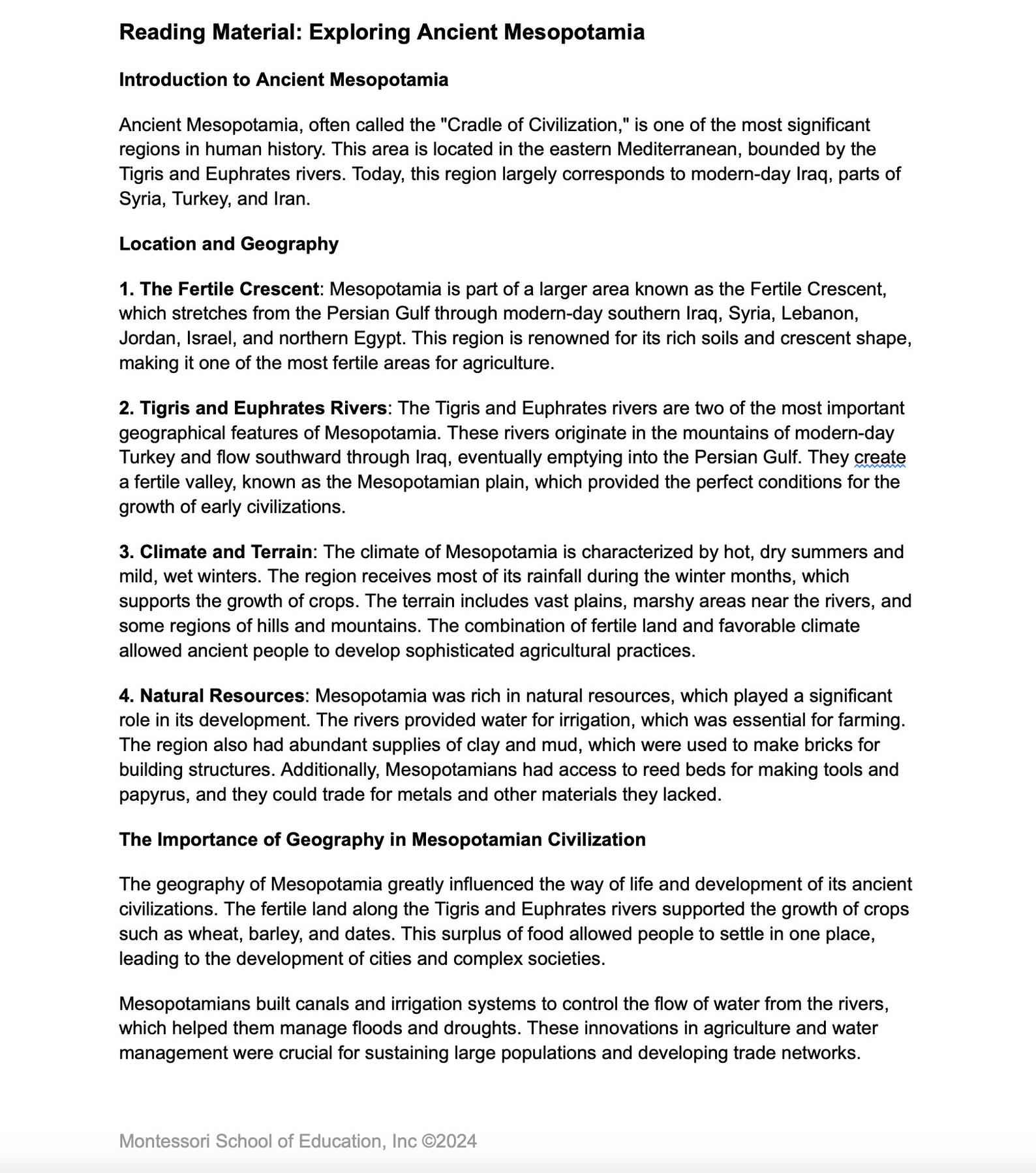 Ancient Mesopotamia Supplemental Writing Curriculum, Montessori Upper ...