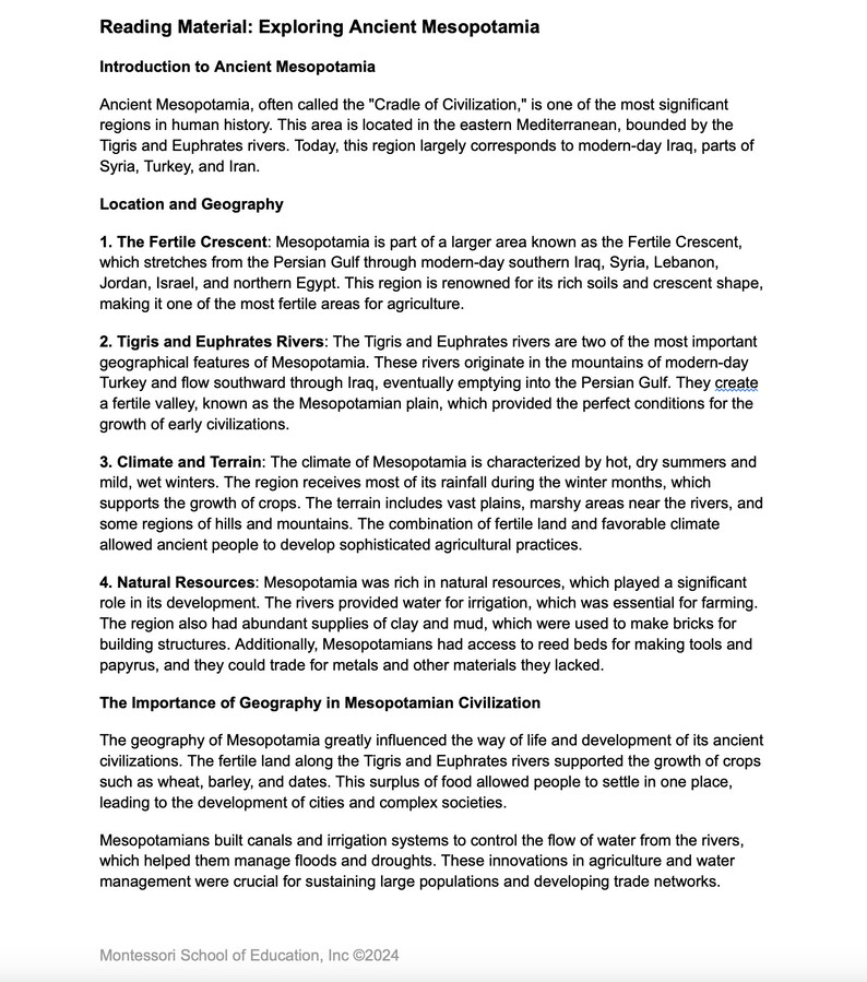 Ancient Mesopotamia Supplemental Writing Curriculum, Montessori Upper ...