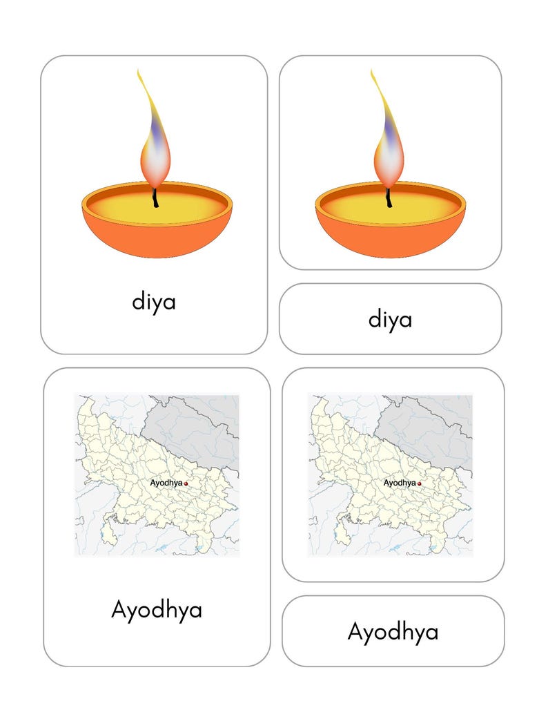 Montessori Diwali Nomenclature Cards | Cultural Vocabulary Lesson for ...
