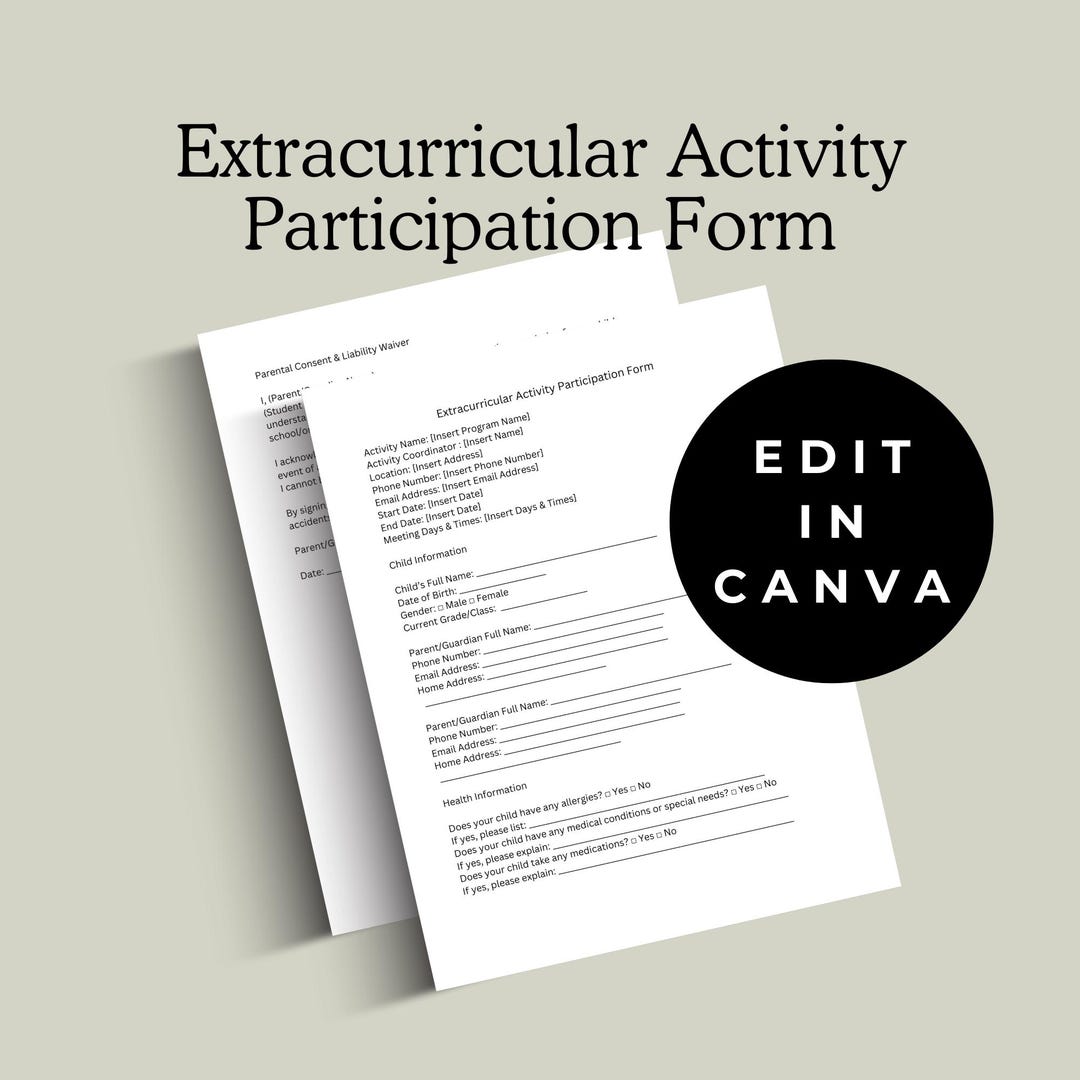 Editable Extracurricular Activity Participation Form Canva Template ...