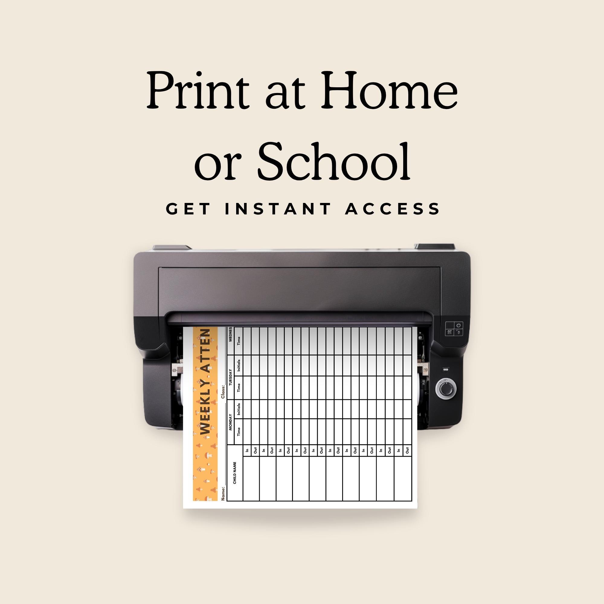 Woodland Mushroom Canva Template Attendance Sheets - Weekly Sign In/out ...