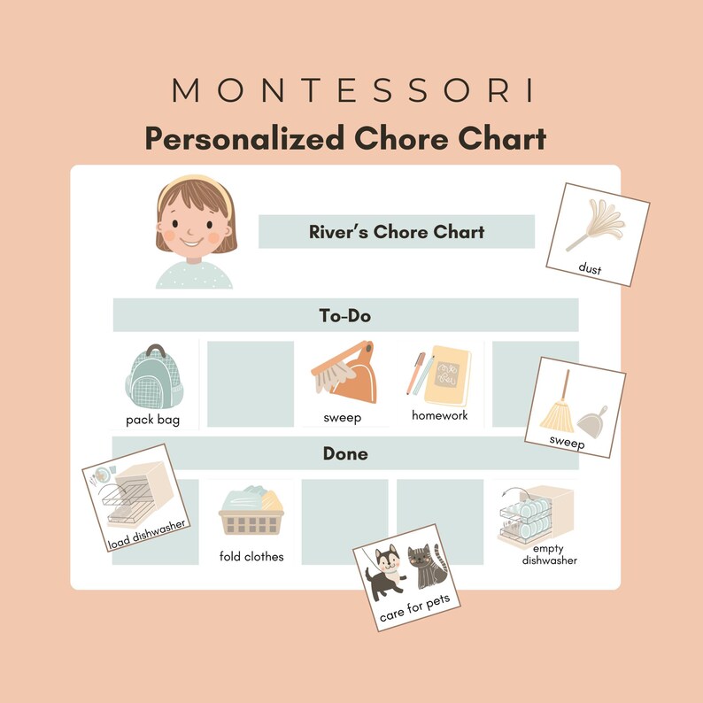 Personalized Montessori Chore Chart for Kids | Laminated Visual ...