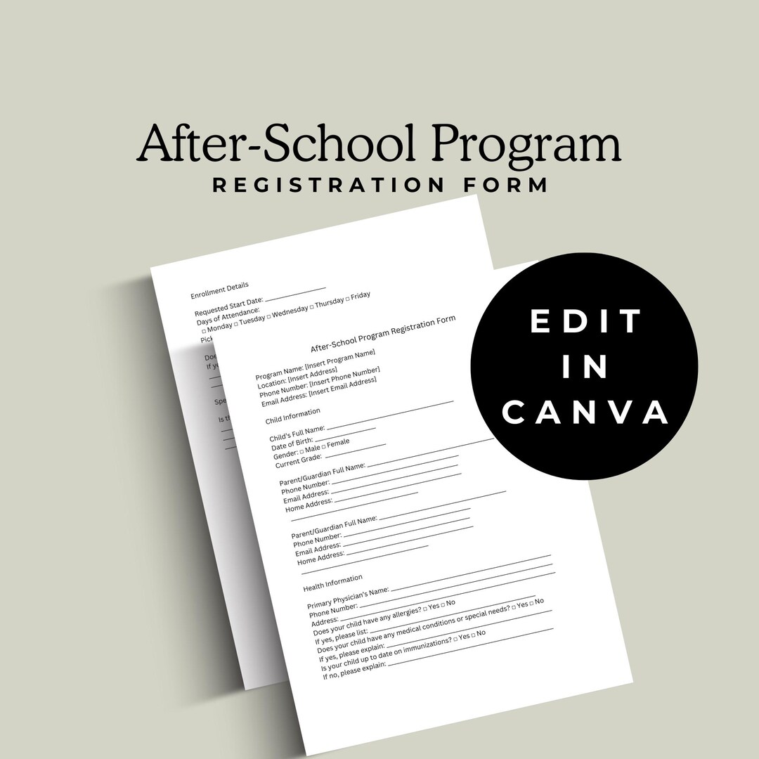 Editable After-school Program Registration Form Canva Template ...