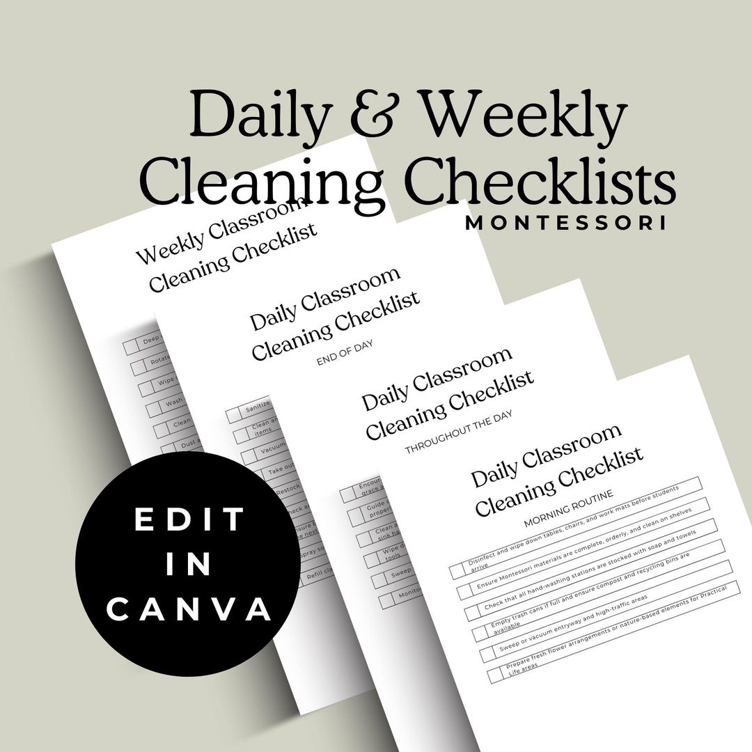 Montessori Classroom Cleaning Checklist: Daily & Weekly Schedule (canva ...