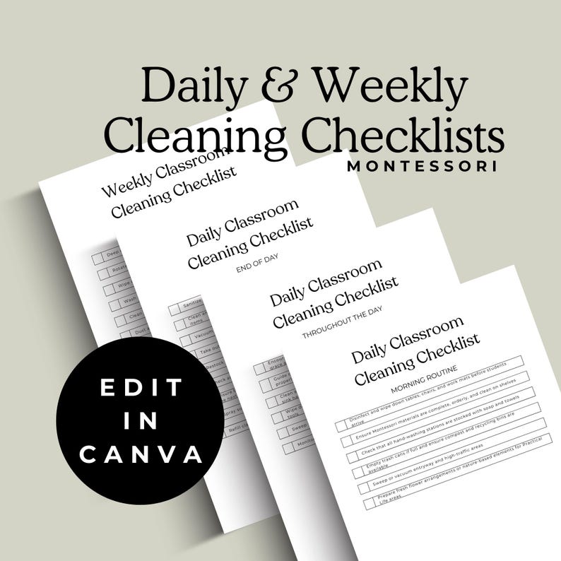Montessori Classroom Cleaning Checklist: Daily & Weekly Schedule (canva ...
