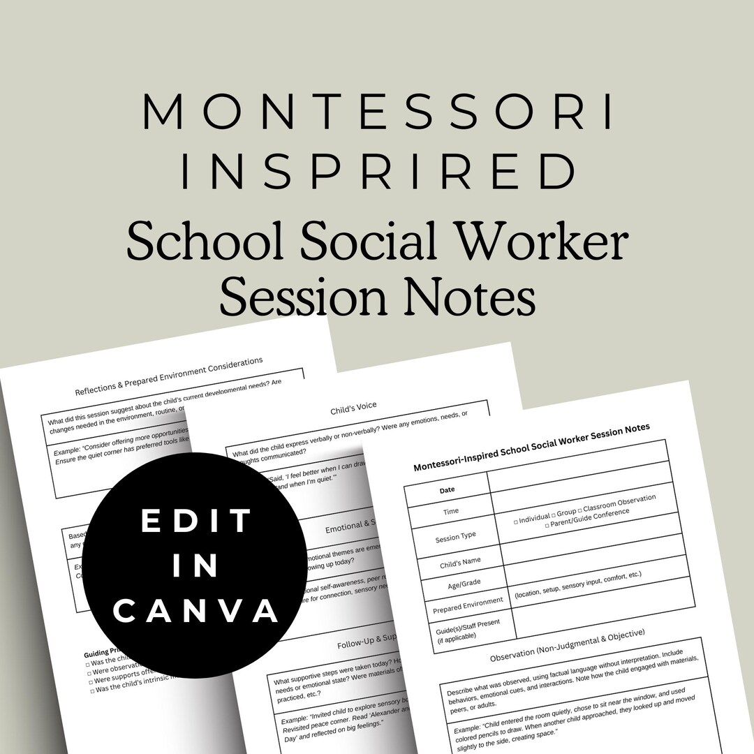 Montessori-inspired School Social Worker Session Notes | Editable Canva ...