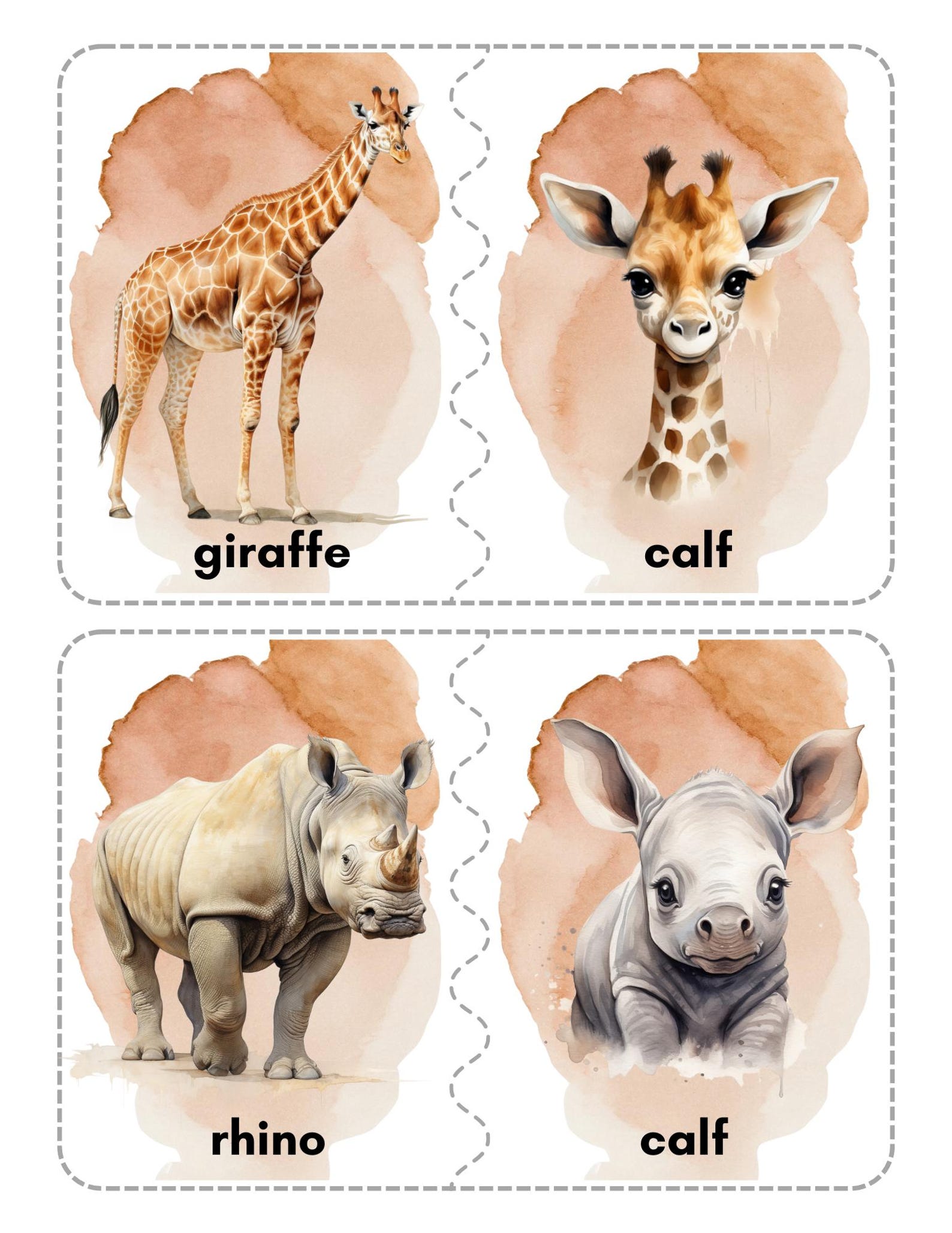 Montessori Savanna Adult and Baby Animal Matching Cards | 2-part ...