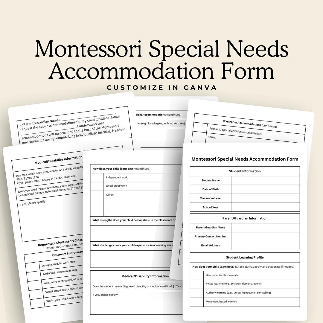 Montessori Special Needs Accommodation Form | Student Accommodation ...