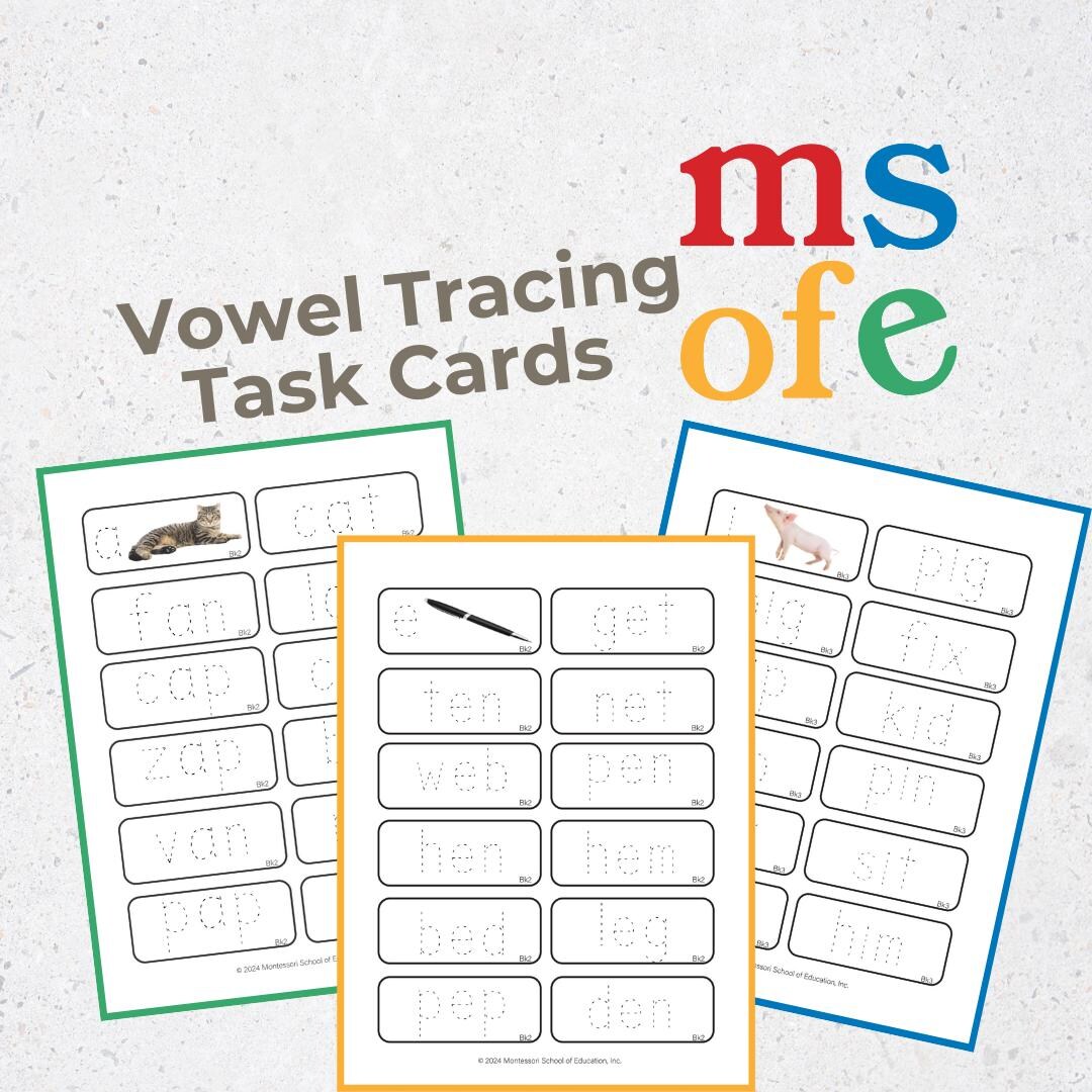 Pink Language Vowel Tracing Task Cards | Montessori Early Childhood ...