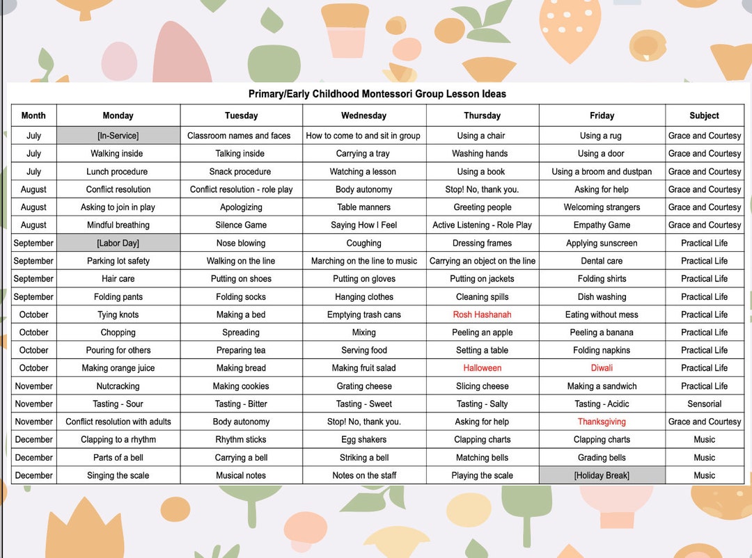 Primary/early Childhood Montessori Group Lesson Ideas - Etsy