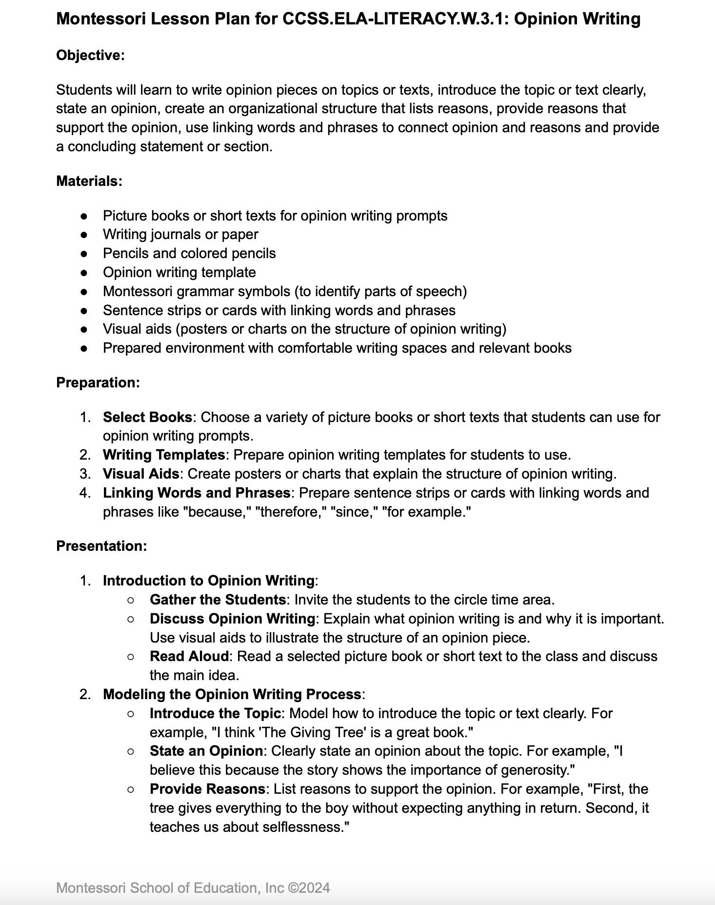 Montessori-inspired, Common Core-aligned Lower Elementary Writing ...