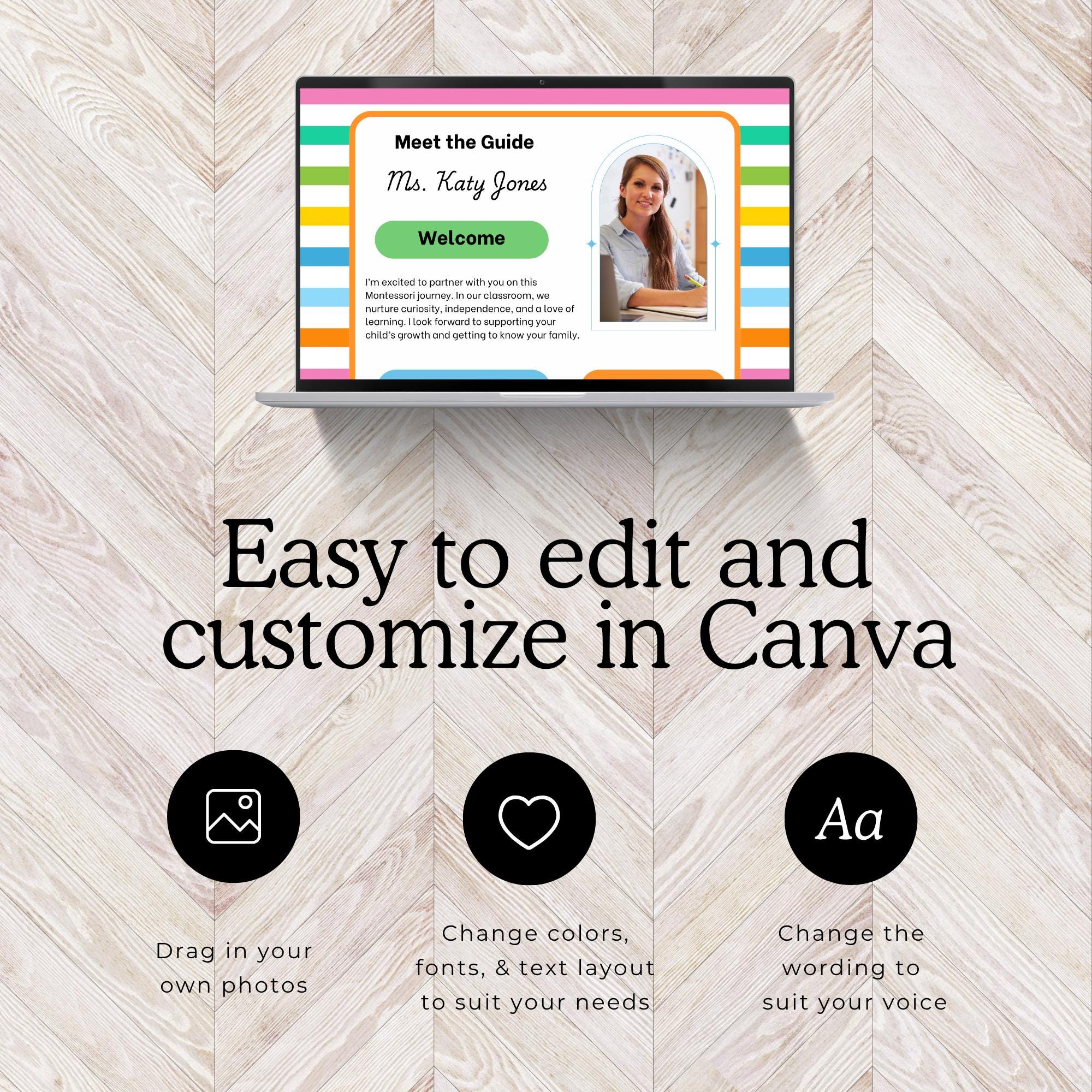 Bright Stripes Meet the Guide Canva Template | Montessori Teacher ...