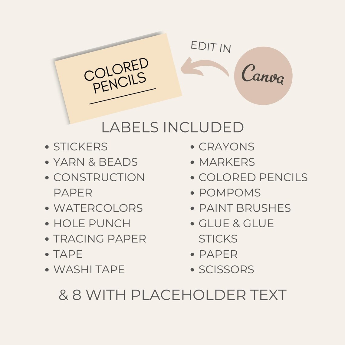 Neutral Craft Bin Labels | Editable Canva Template for Art Supply ...