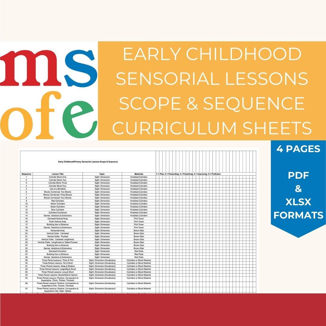Early Childhood/primary Sensorial Lessons Scope & Sequence Curriculum ...