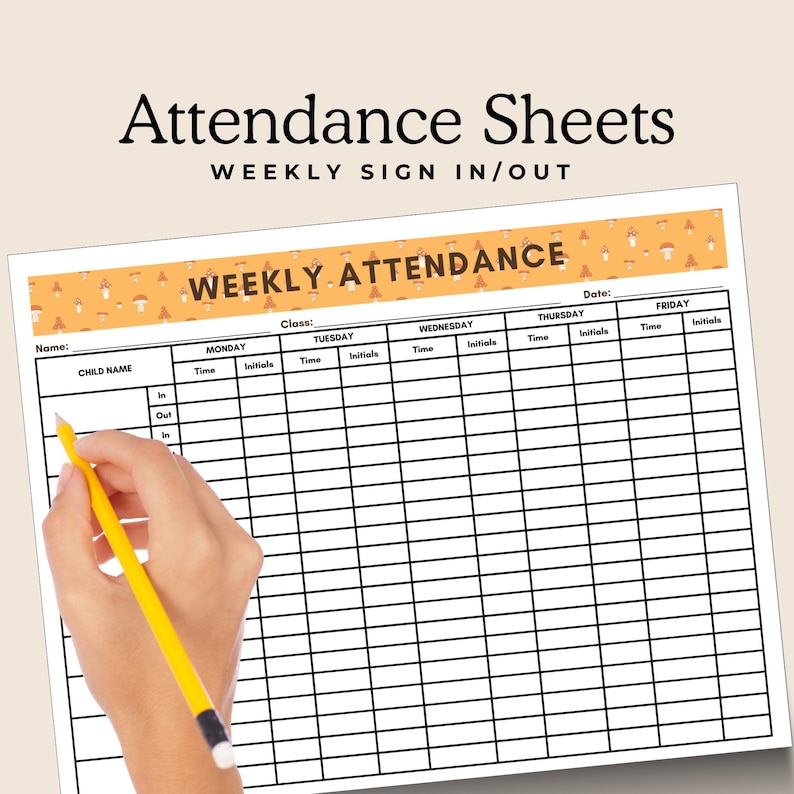 Woodland Mushroom Canva Template Attendance Sheets - Weekly Sign In/out ...