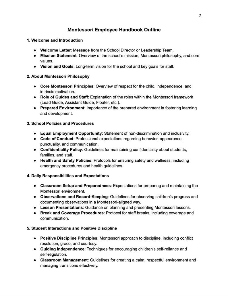 Montessori Employee Handbook Template | Google Docs | Directors ...