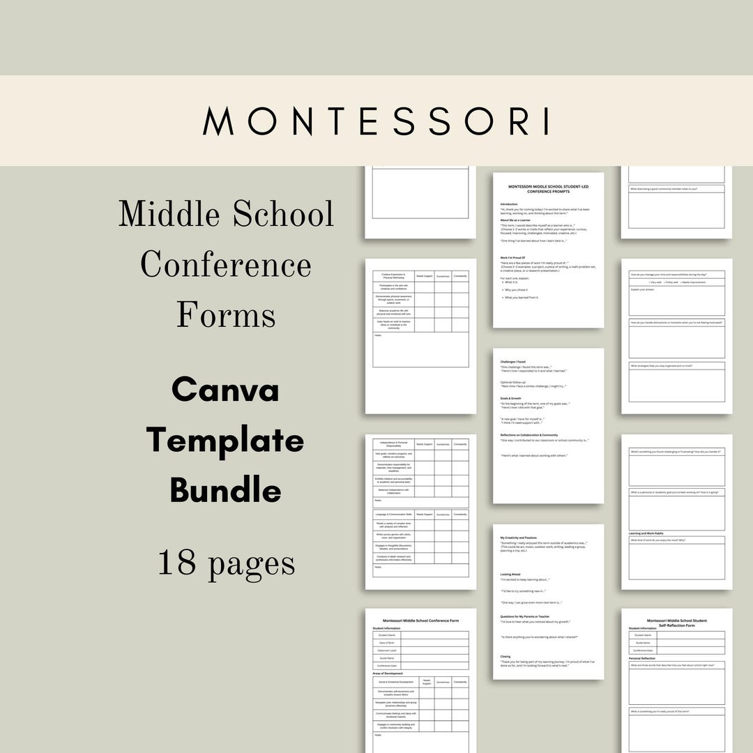 Editable Montessori Middle School Conference Form Bundle | Customize in ...