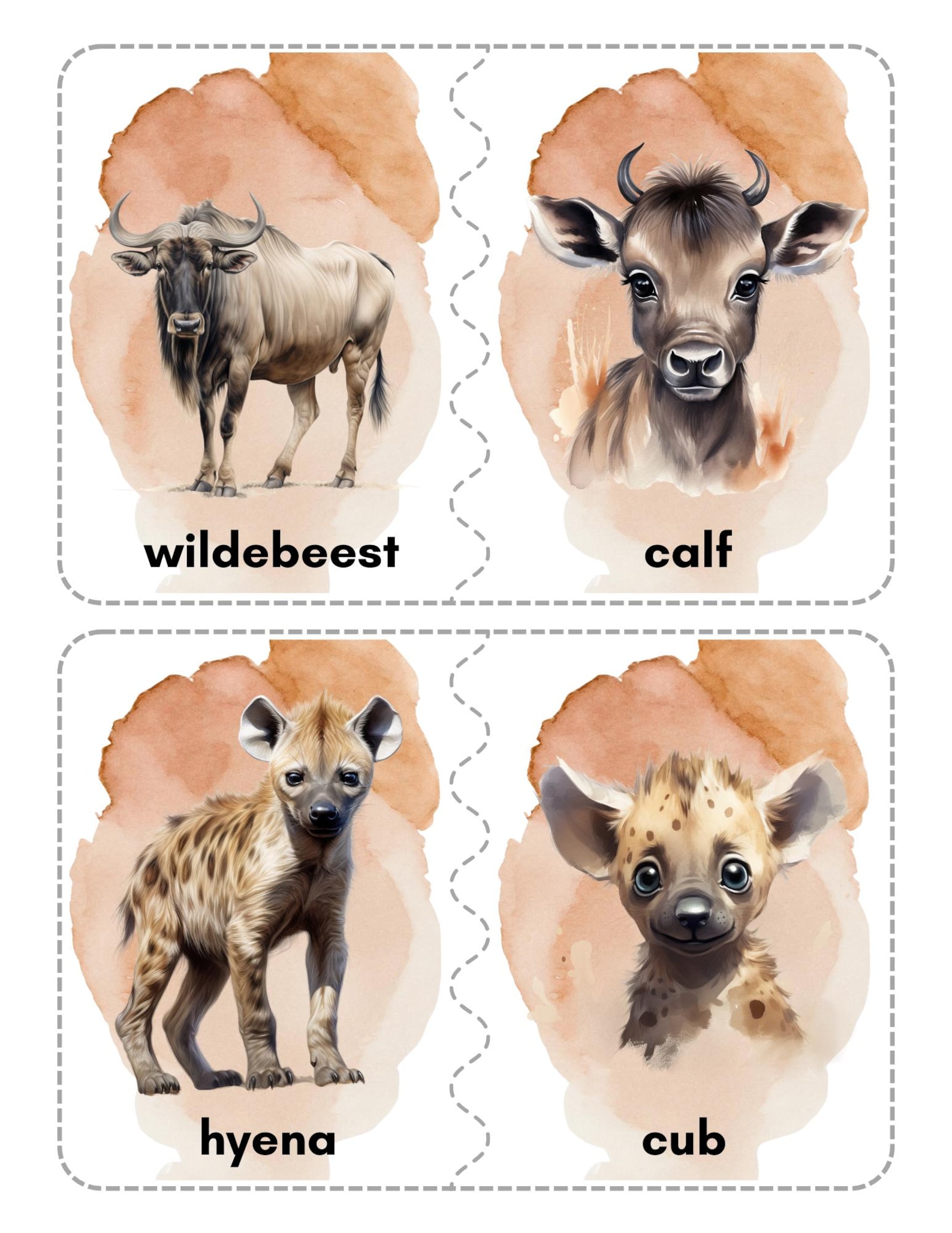 Montessori Savanna Adult and Baby Animal Matching Cards | 2-part ...