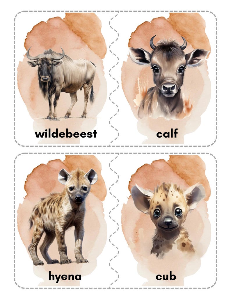 Montessori Savanna Adult and Baby Animal Matching Cards | 2-part ...