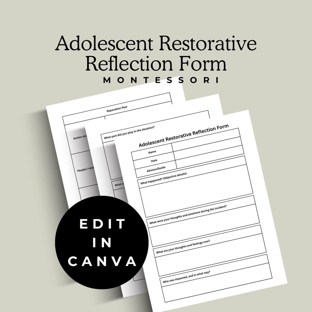 Montessori Adolescent Restorative Reflection Form | Editable in Canva ...