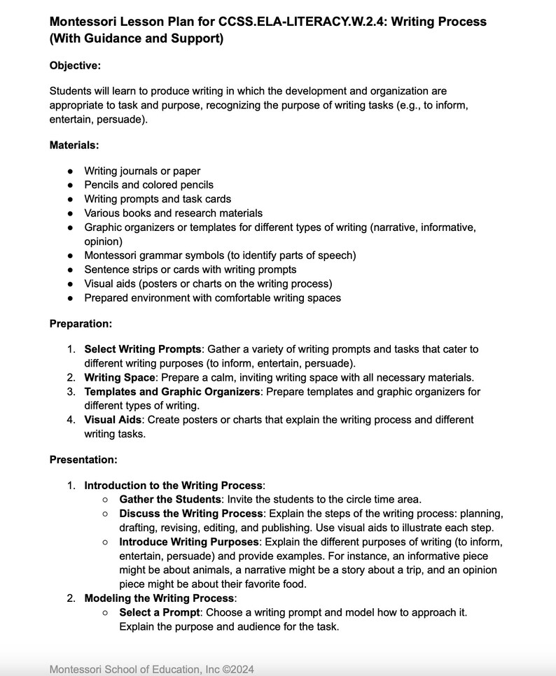 Montessori-inspired, Common Core-aligned Lower Elementary Writing ...