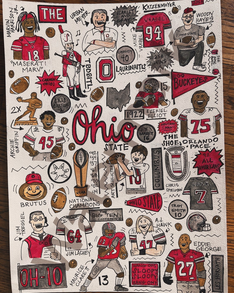Ohio State Buckeyes Football Doodle - Etsy