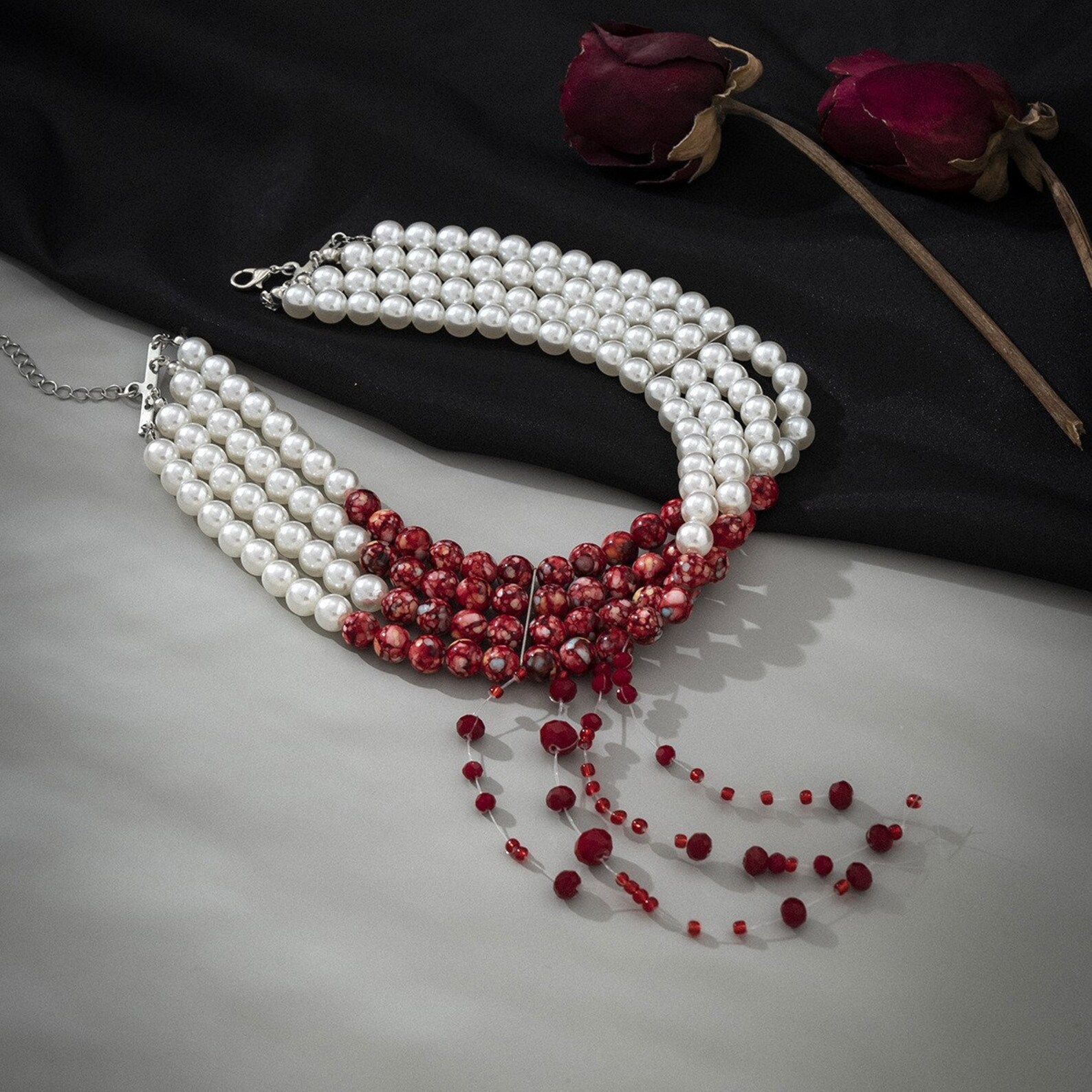Bloody Pearl Necklace Vampire Necklace, Gothic Necklace, Gothic Layered ...