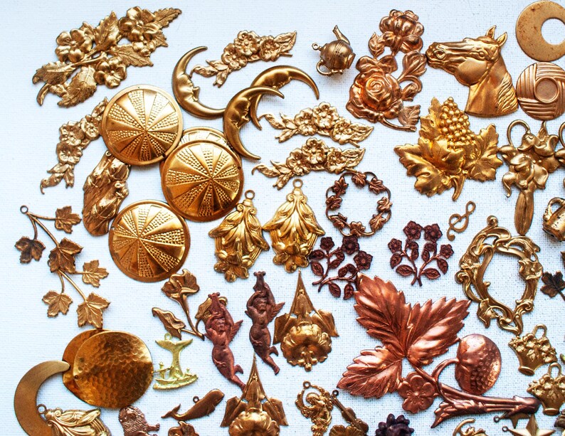 Lot 90 1 Lb app. 200 Pcs Assorted Vintage RAW BRASS STAMPINGS, Findings - Etsy